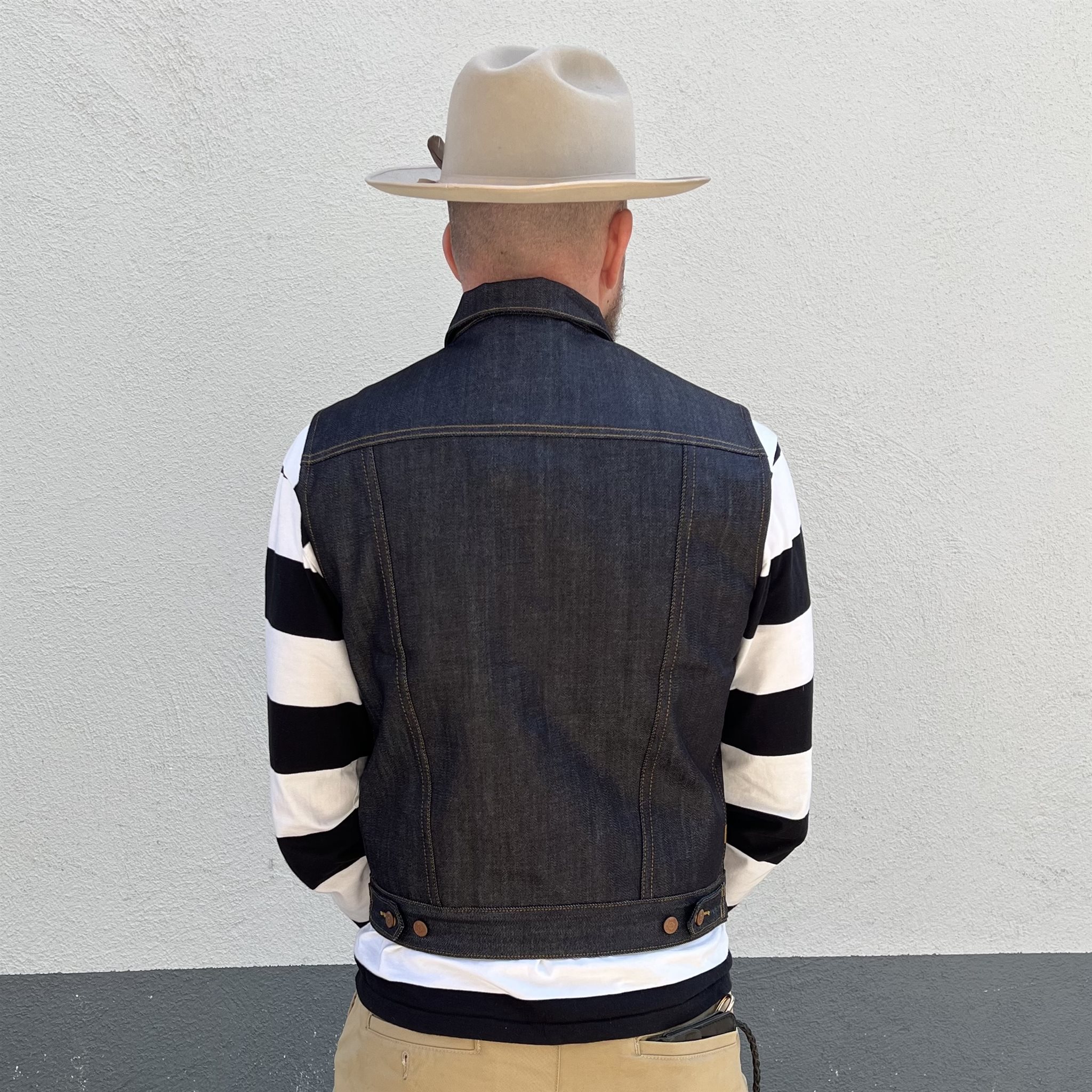 Bzen Bikers vest Organic denim - Black & Blue Shop